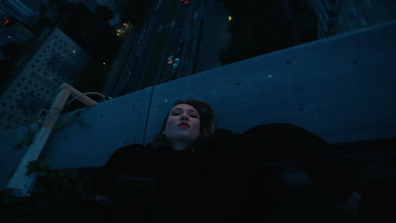 Rooftop, Woman, City Lights, Building Ledge by Omri Ohana – Stock ...