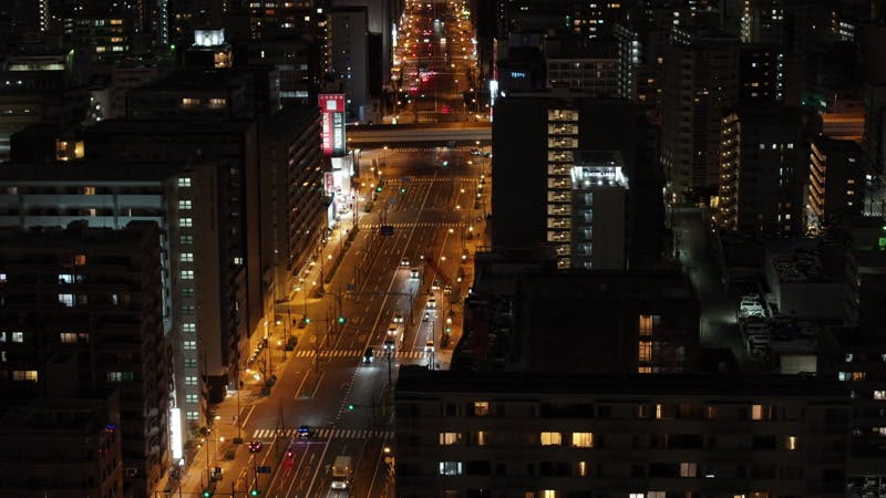 Street Lights, Japan, Drone, City by 21 Aerials – Stock Footage | Artlist