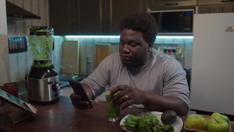 Tablet, Obese, Kitchen, Drink by AnnaStills – Stock Footage | Artlist