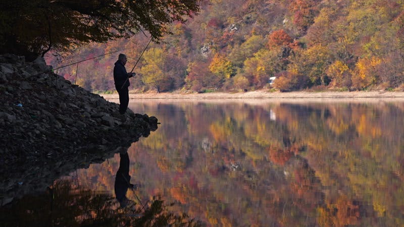 Fishing, Reflection, Lake, Autumn Trees by Creative Light – Stock ...