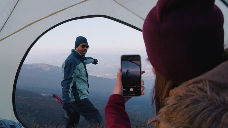 Camping, Mobile Phone, Tent, Mountains by Frame Stock Footage – Stock ...