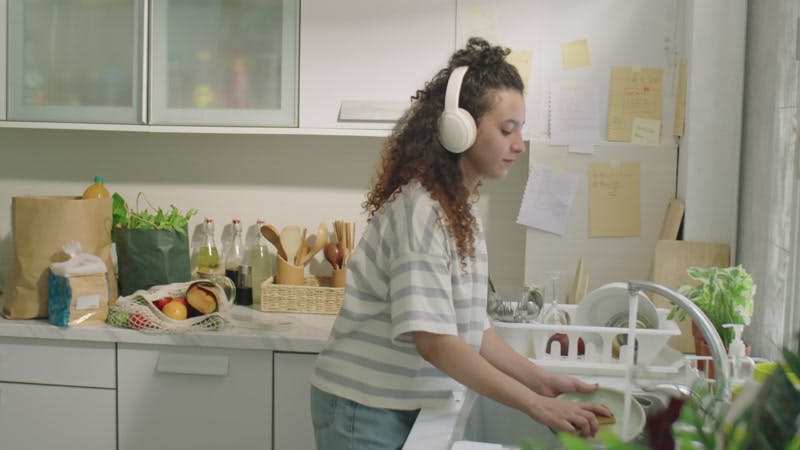 Headset, Music, House Chores, Washing by AnnaStills – Stock Footage ...