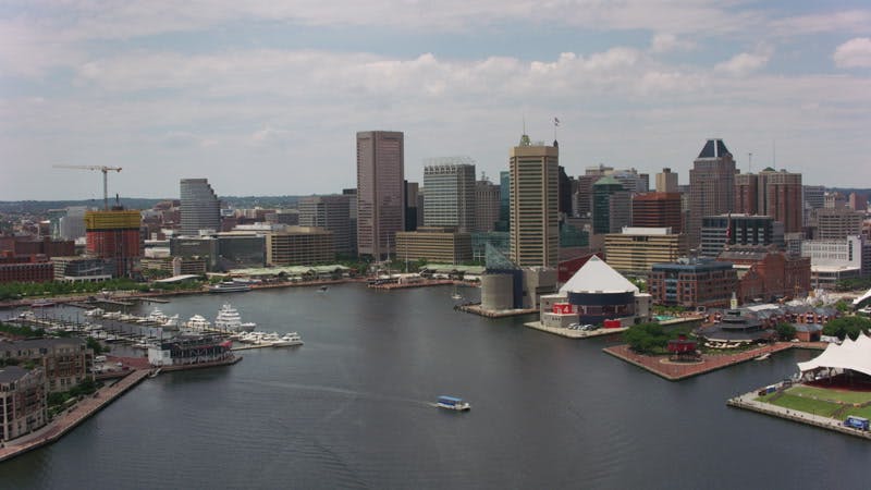 Aerial, Baltimore, Town Buildings, Boats by Via Films – Stock Footage ...
