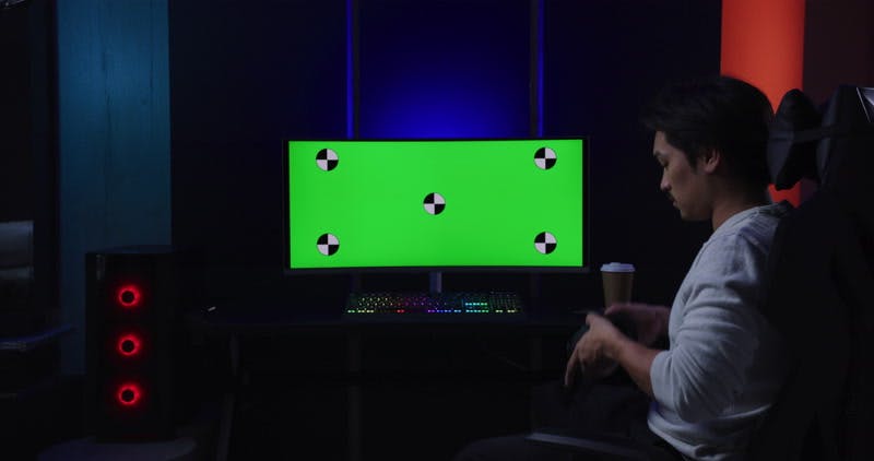 Green Screen, Gamer, Concave Monitor, Computer by Brad Day – Stock Footage