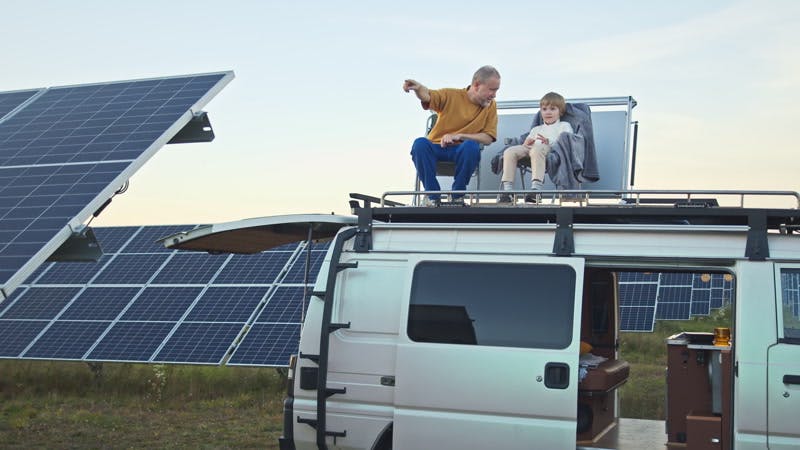 Camping, Sitting, Trailer Roof, Solar Farm by Oleh Ibrahimov – Stock ...