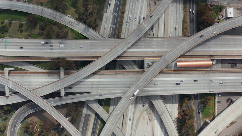 Speed, Interchange, Interstate, Flyover by 21 Aerials – Stock Footage ...