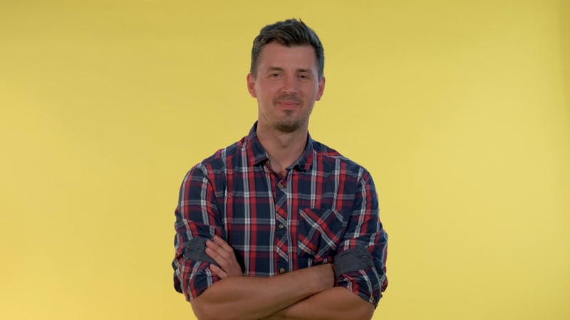 Man, Checkered Shirt, Happy, Yellow Background by Maks Art – Stock ...