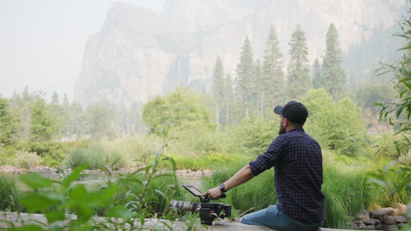 Man, Filmmaker, Cinematographic Camera, Rocks by Hugo Will – Stock ...